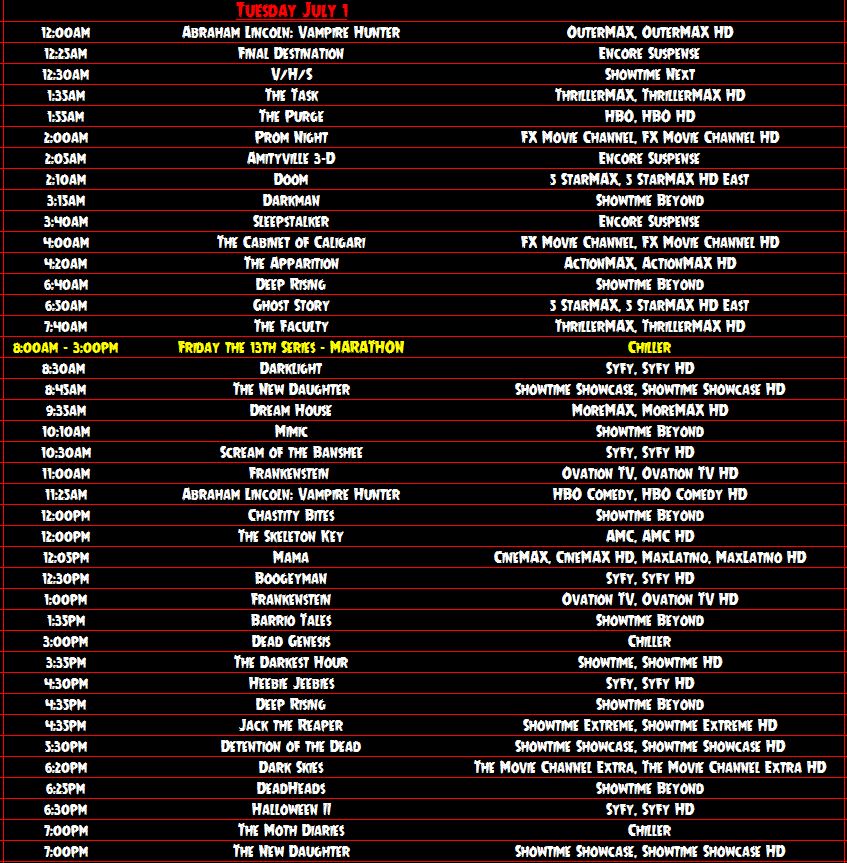 Horror TV Guide 7/1 - 7/3 - Horror News Network