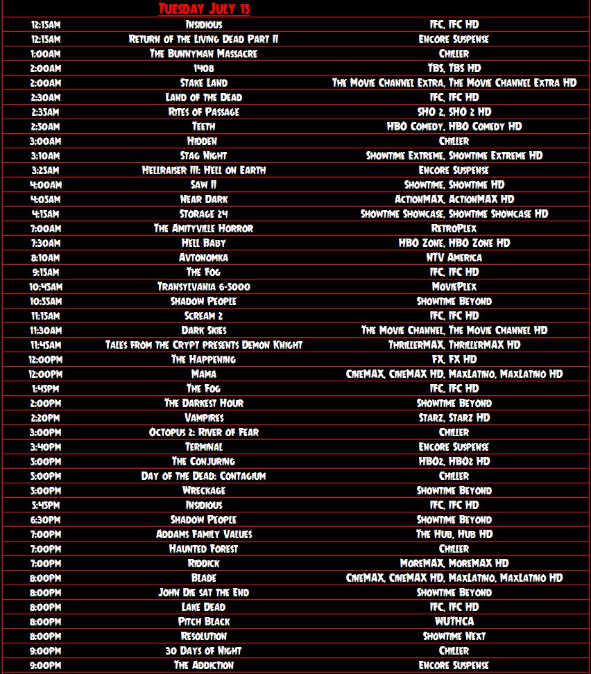 Horror TV Guide 7/15 - 7/18 - Horror News Network